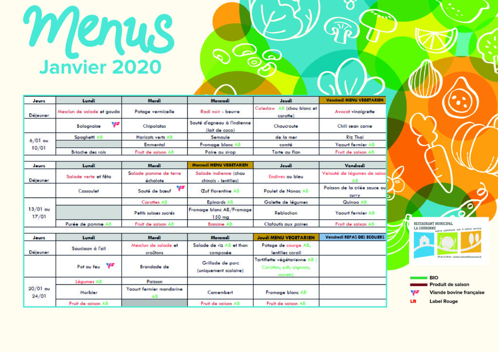 Menus janvier 2020 - La Couronne