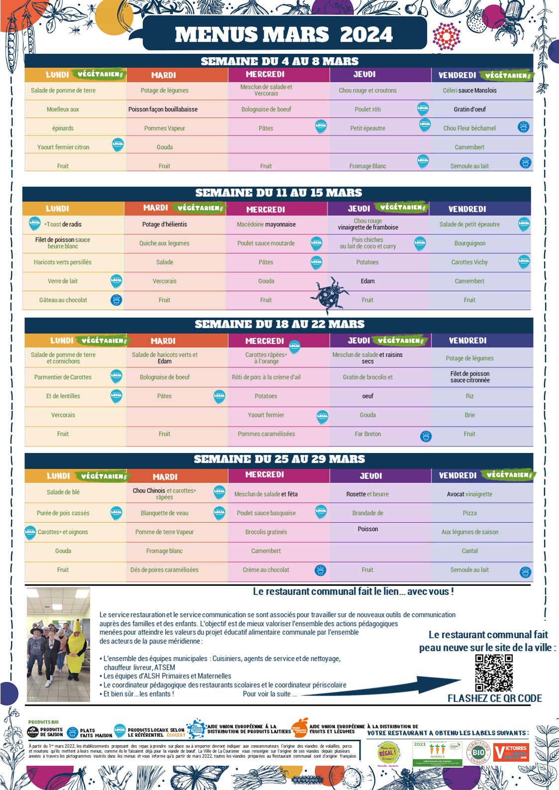 Menus du mois de mars 2024 - La Couronne